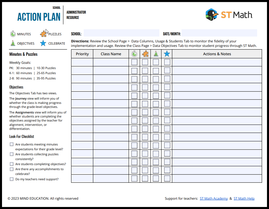Action Plan Documents – ST Math Help