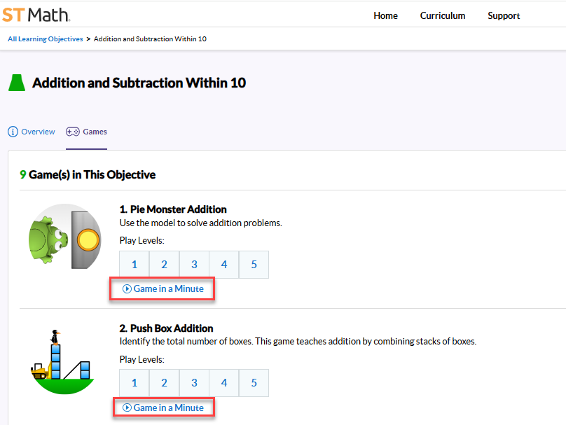 Game in a Minute Videos – ST Math Help