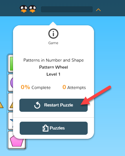 How can a student restart a puzzle without losing their place in the ...